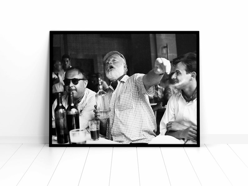 Ernest Hemingway Drinking Alcohol in Bar Poster, Black and White ...