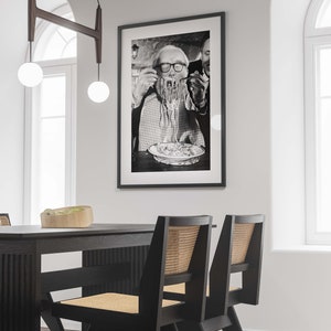 Italian Man Eating Spaghetti Poster, Black and White, Pasta Print ...
