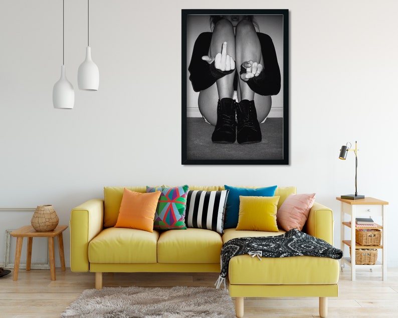 Feminist Middle Finger Print, Girl Power, Black and White (digital ...
