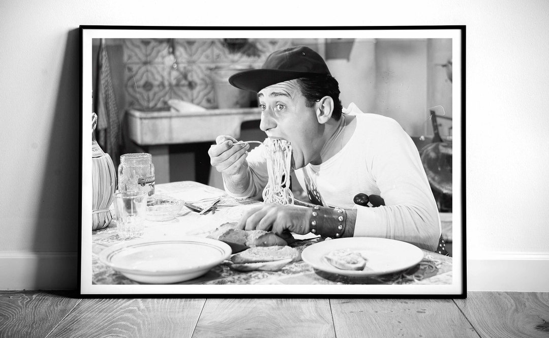 Italian Man Eating Spaghetti Poster Black and White Vintage - Etsy