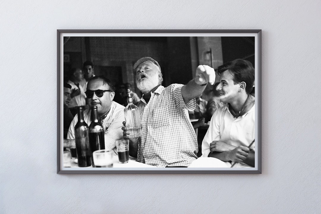 Ernest Hemingway Drinking Alcohol in Bar Poster, Black and White ...