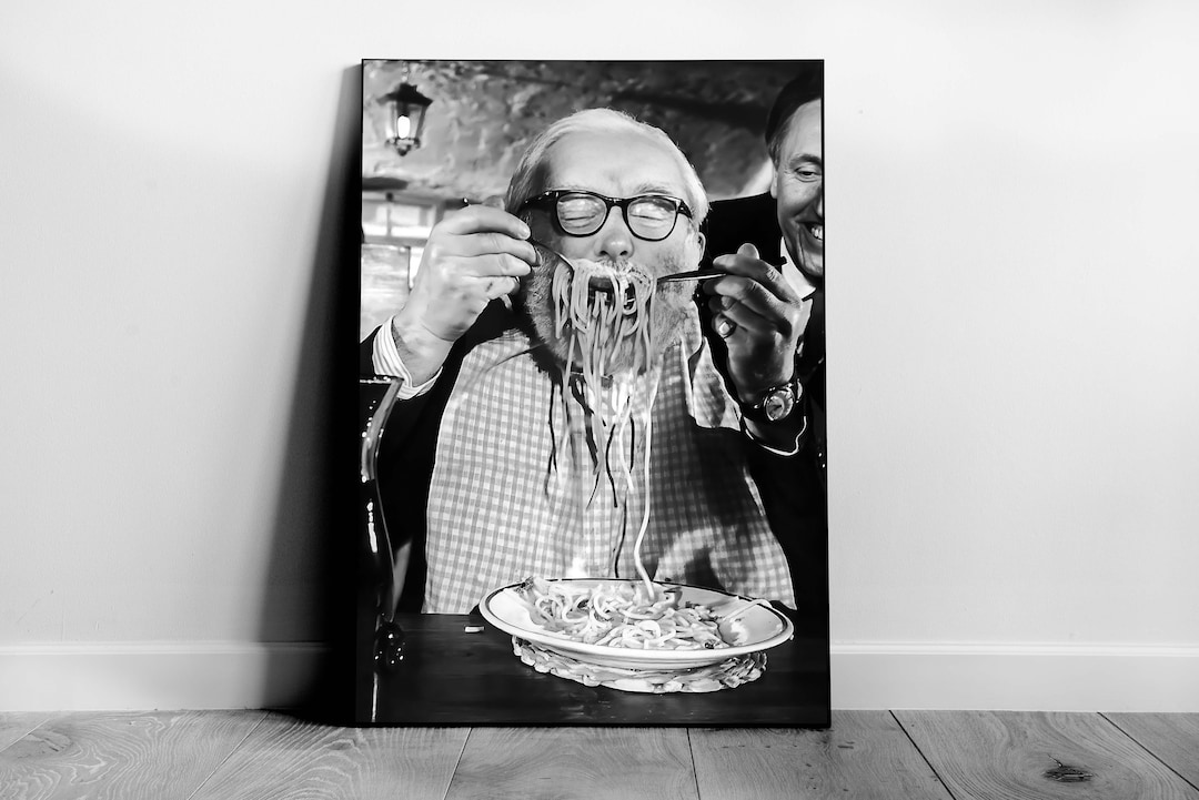 Italian Man Eating Spaghetti Poster Black and White Pasta - Etsy