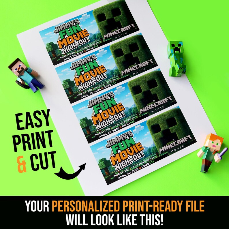Personalized Minecraft Movie Ticket – Printable Custom Gift for Kids ...