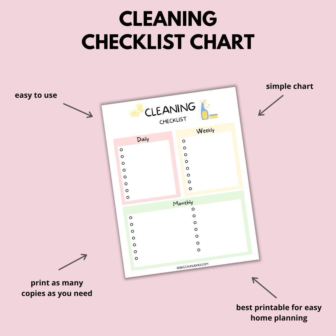Printable Cleaning Checklist Chart, Household Family Planner, Cleaning ...
