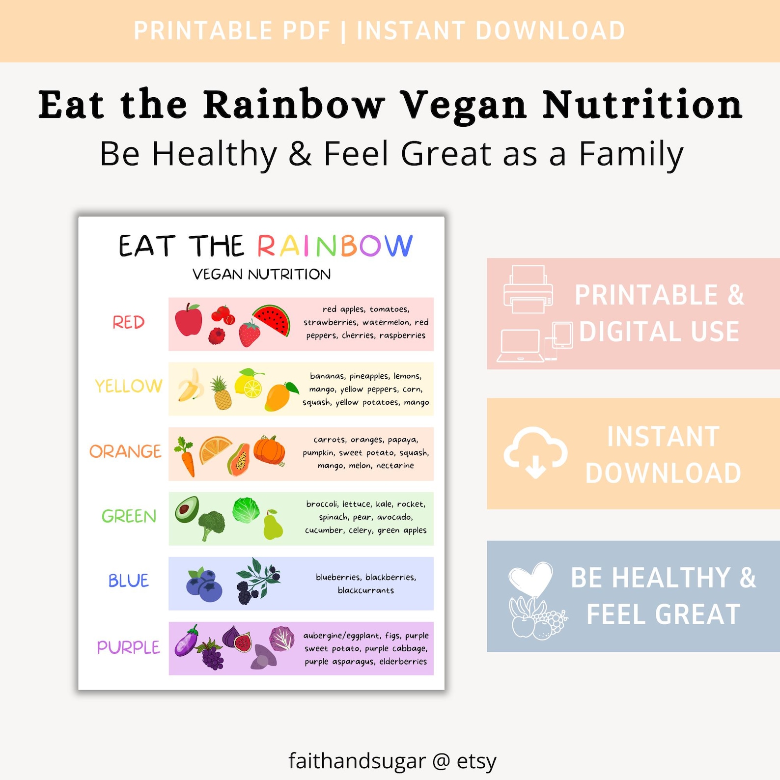 Eat the Rainbow Food Chart Printable, Eat the Rainbow Checklist, Kids ...