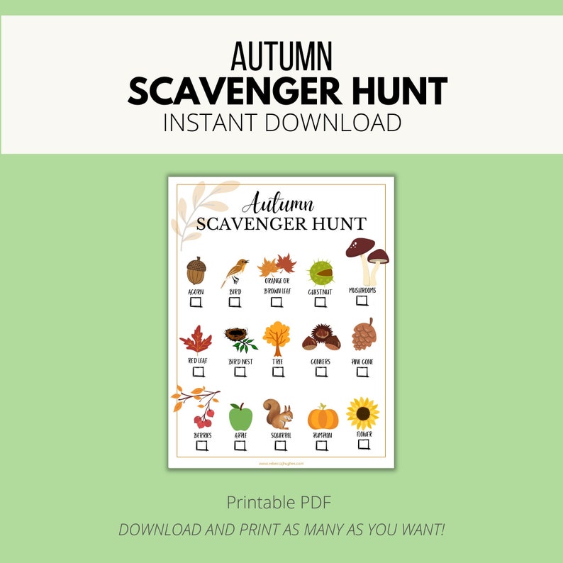 Printable Autumn Fall Scavenger Hunt, Fall Nature Study Unit ...