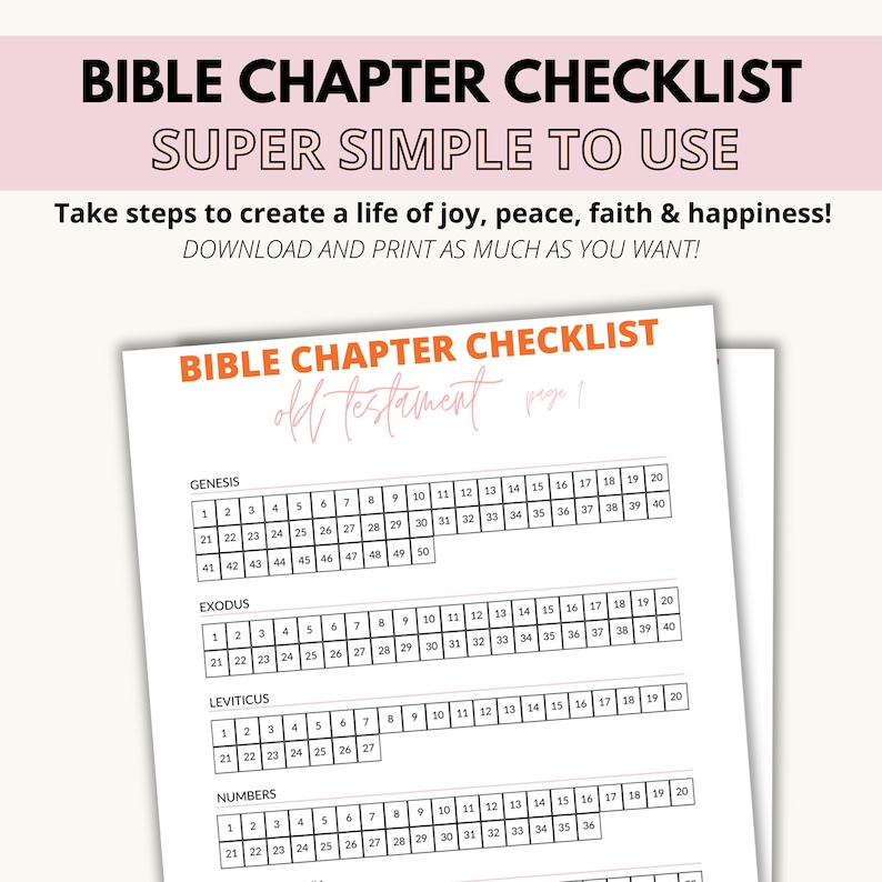 Bible Chapter Checklist Printable, Bible Journaling, Bible Tracker ...