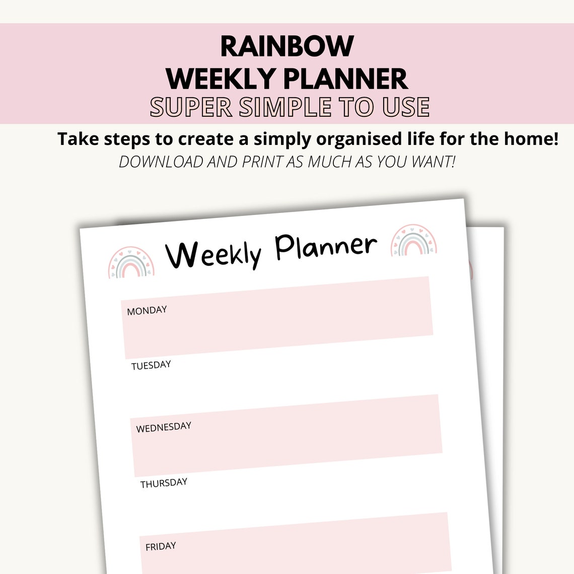 Weekly Planner Printable, 7 Day Weekly Schedule, Week at a Glance ...