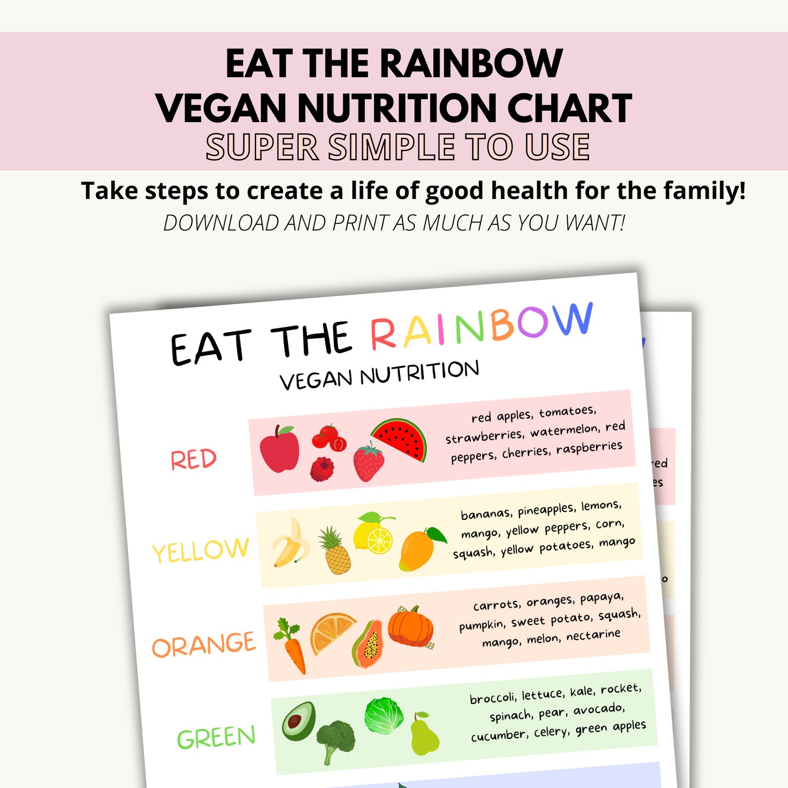 Eat the Rainbow Food Chart Printable, Eat the Rainbow Checklist, Kids ...