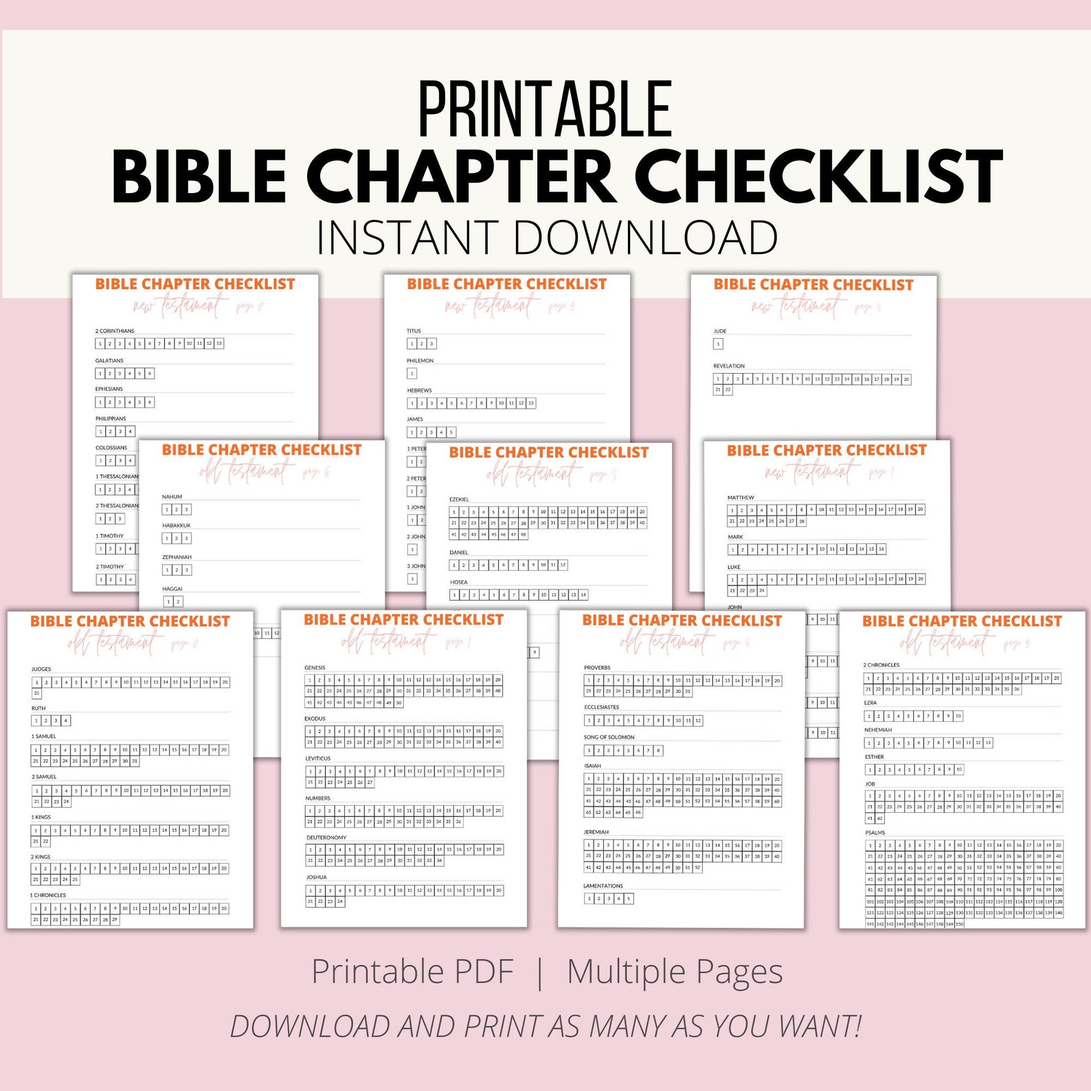 Bible Chapter Checklist Printable, Bible Journaling, Bible Tracker ...