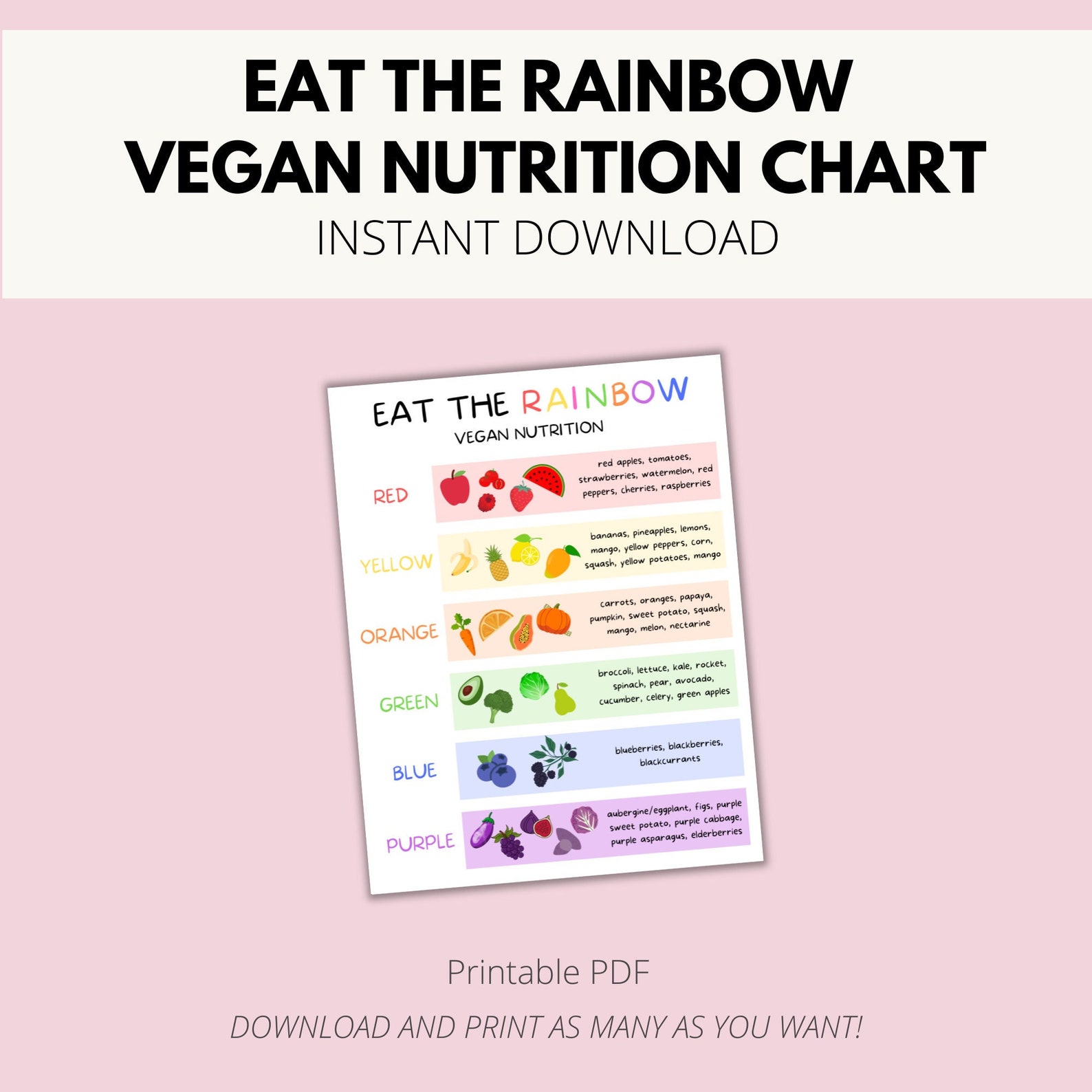 Eat the Rainbow Food Chart Printable, Eat the Rainbow Checklist, Kids ...