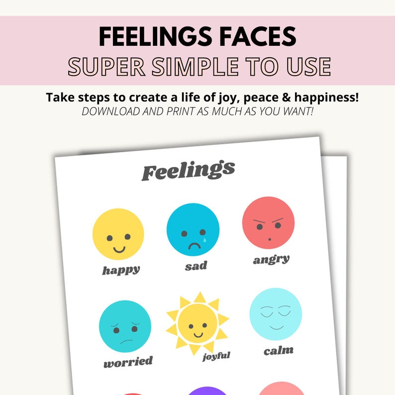 Feelings Faces Printable Chart, Digital Download, Calming Moods ...
