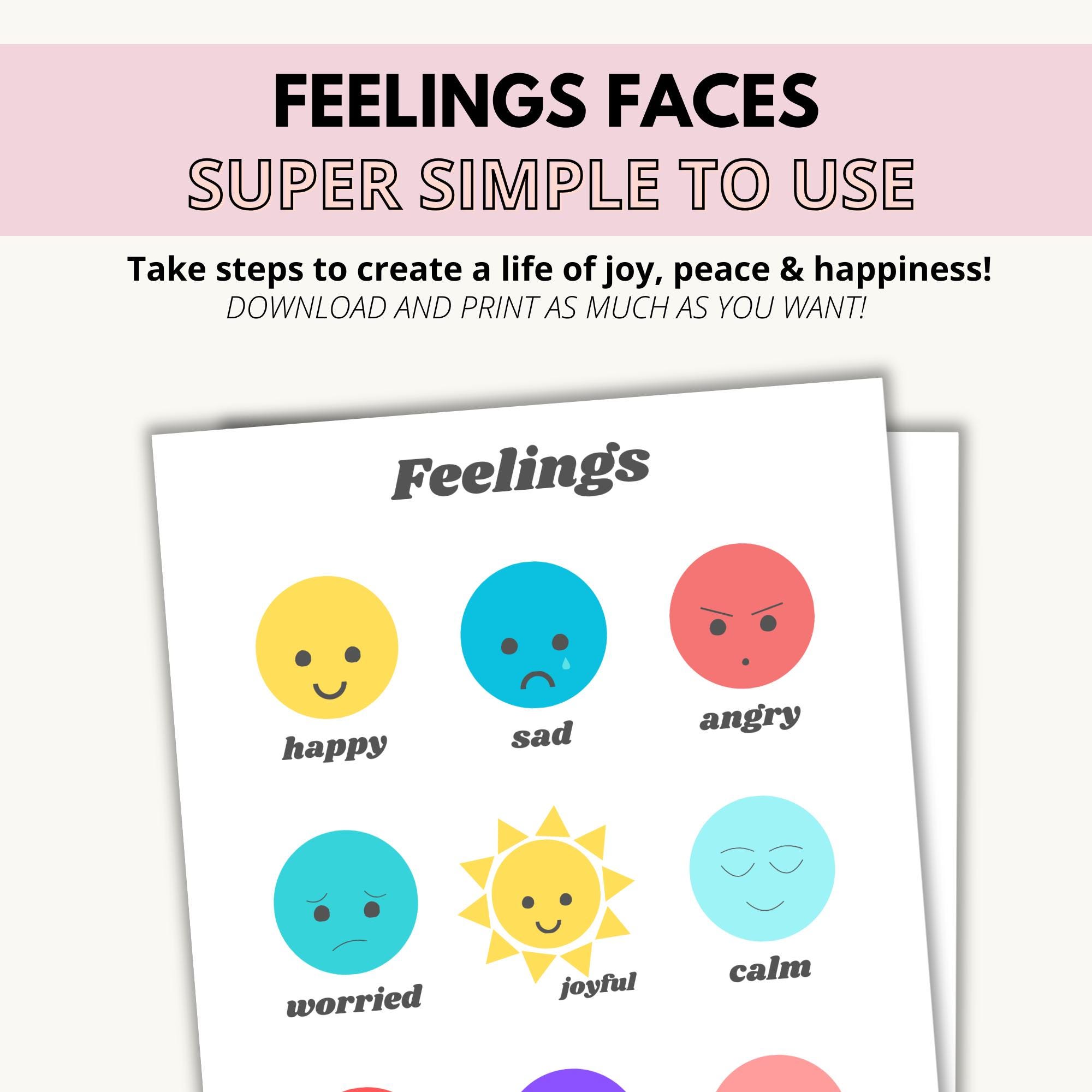 Feelings Faces Printable Chart, Digital Download, Calming Moods ...