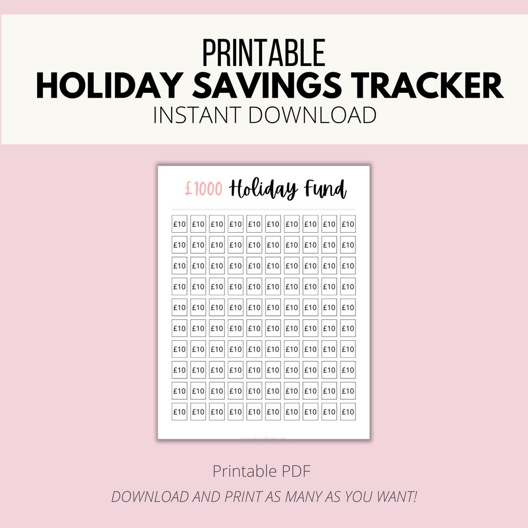Printable Holiday Savings Tracker, 1000 Pound Savings, Vacation Savings ...