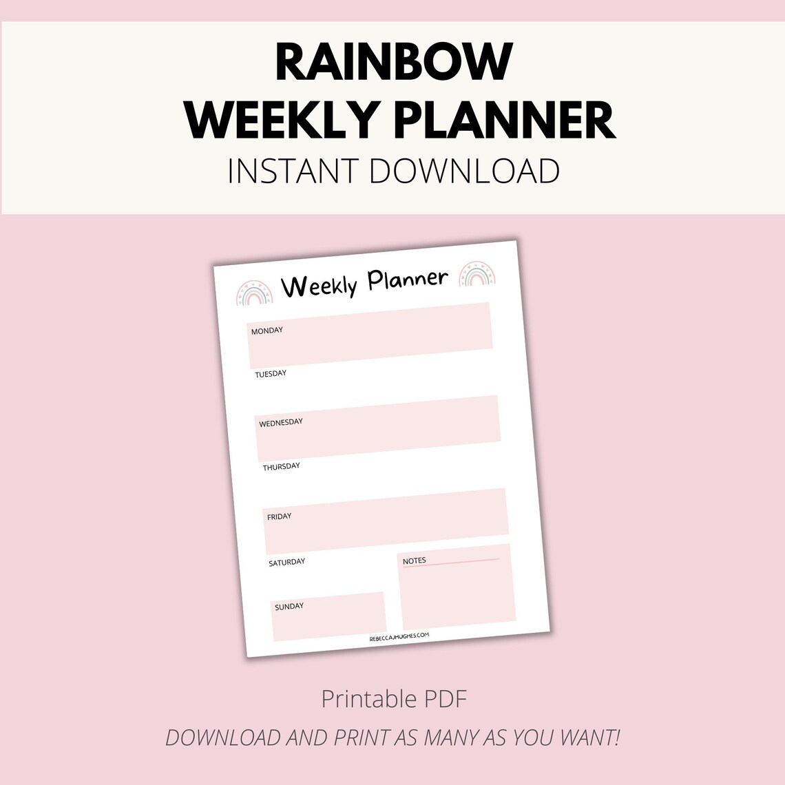 Weekly Planner Printable, 7 Day Weekly Schedule, Week at a Glance ...