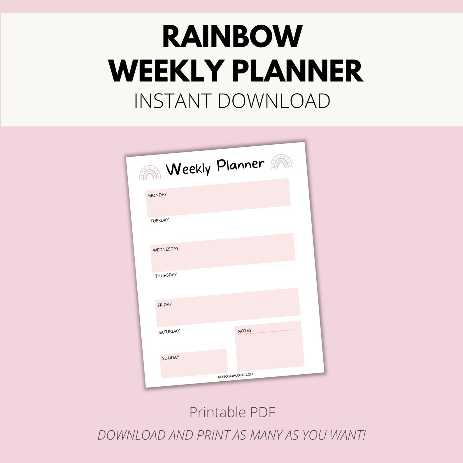 Weekly Planner Printable, 7 Day Weekly Schedule, Week at a Glance ...
