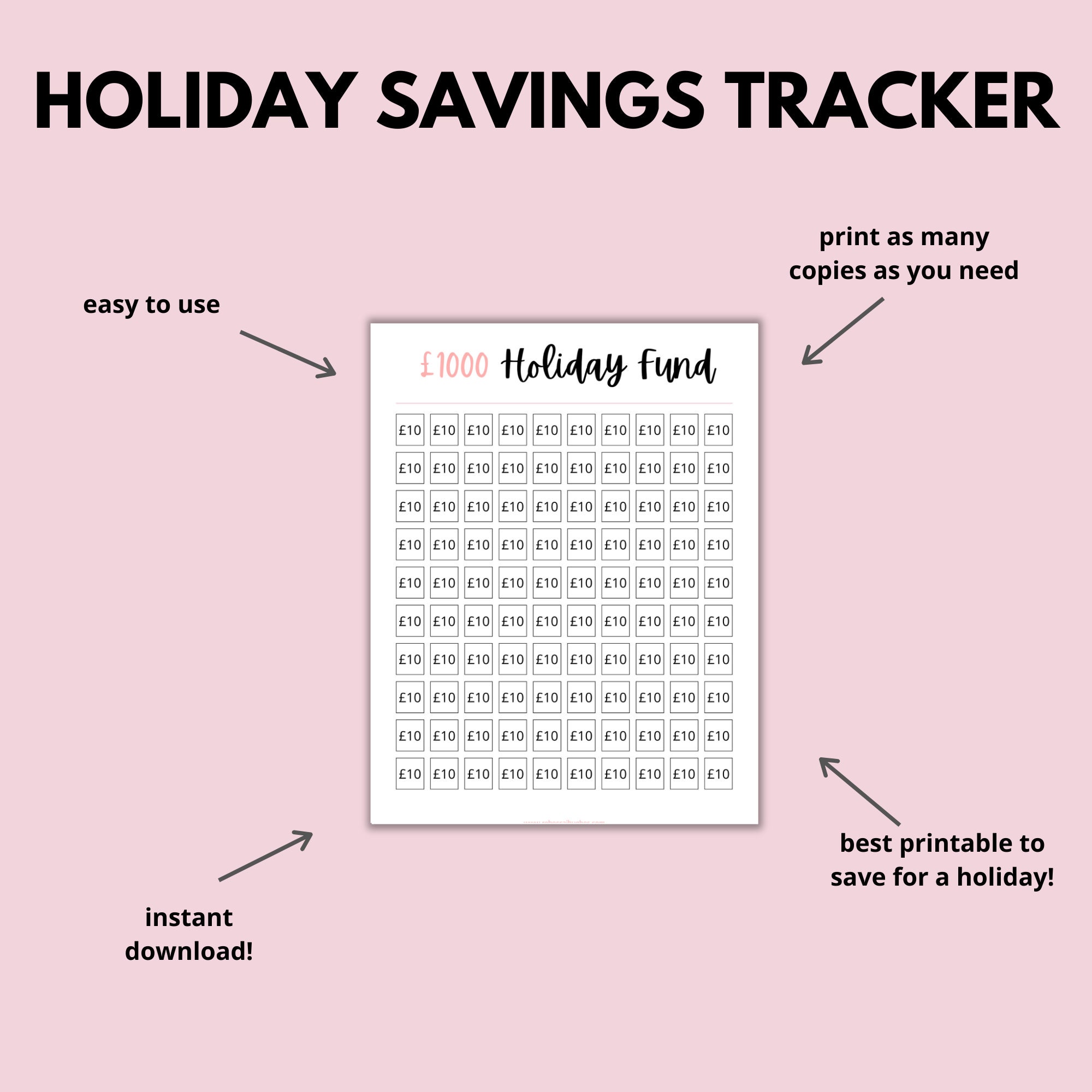 Printable Holiday Savings Tracker, 1000 Pound Savings, Vacation Savings ...