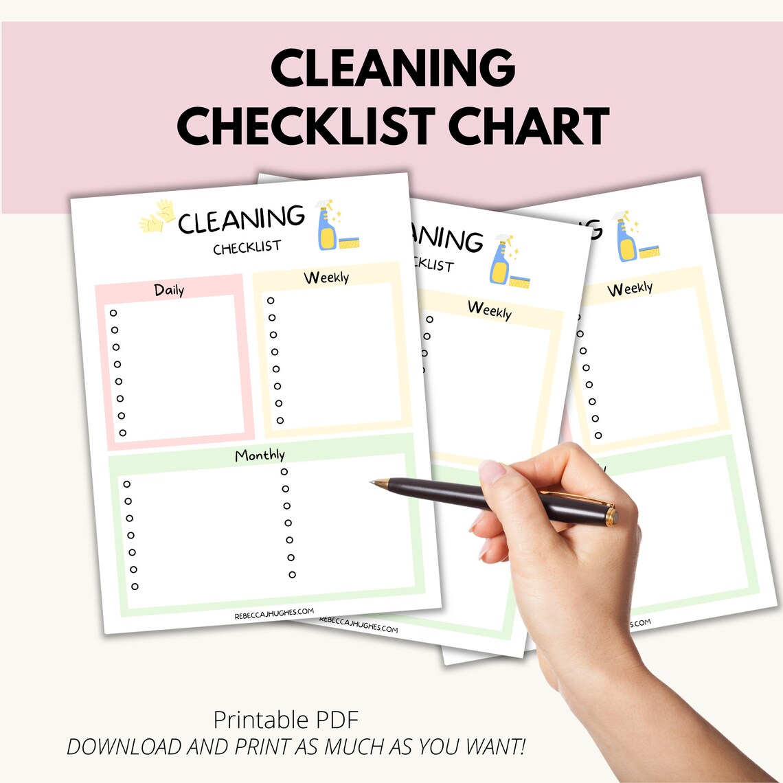 Printable Cleaning Checklist Chart, Household Family Planner, Cleaning ...