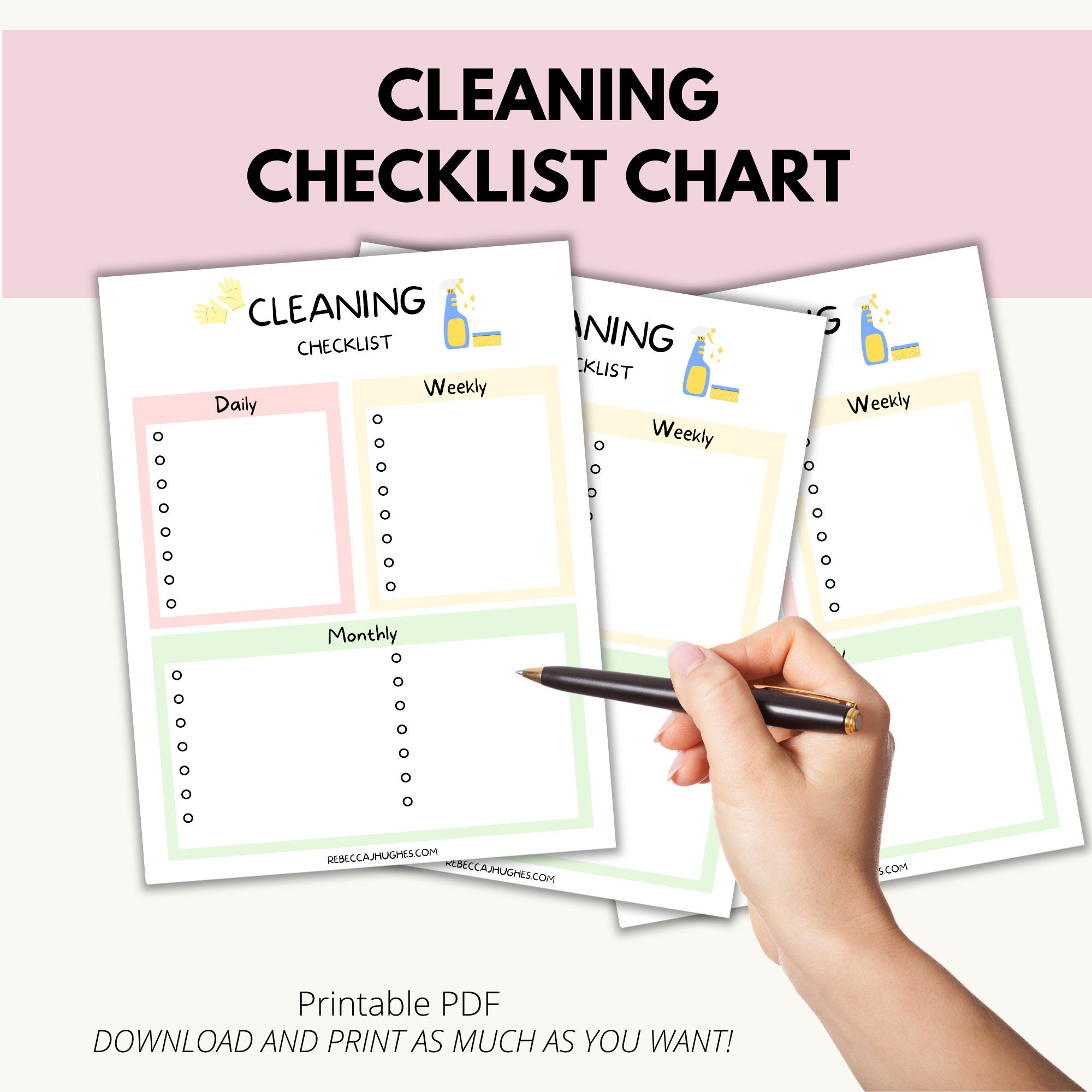 Printable Cleaning Checklist Chart, Household Family Planner, Cleaning ...