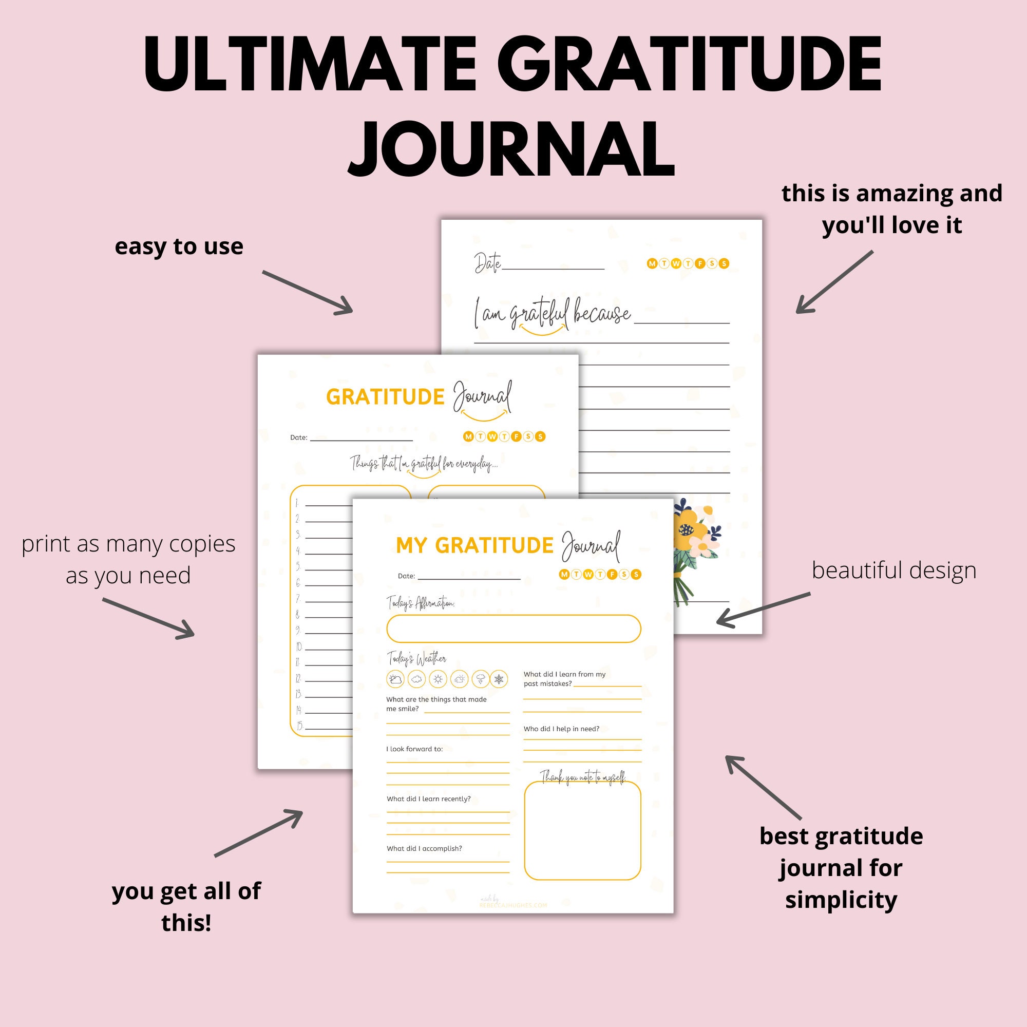Gratitude Journal Printable Mindfulness Wellness Log - Etsy