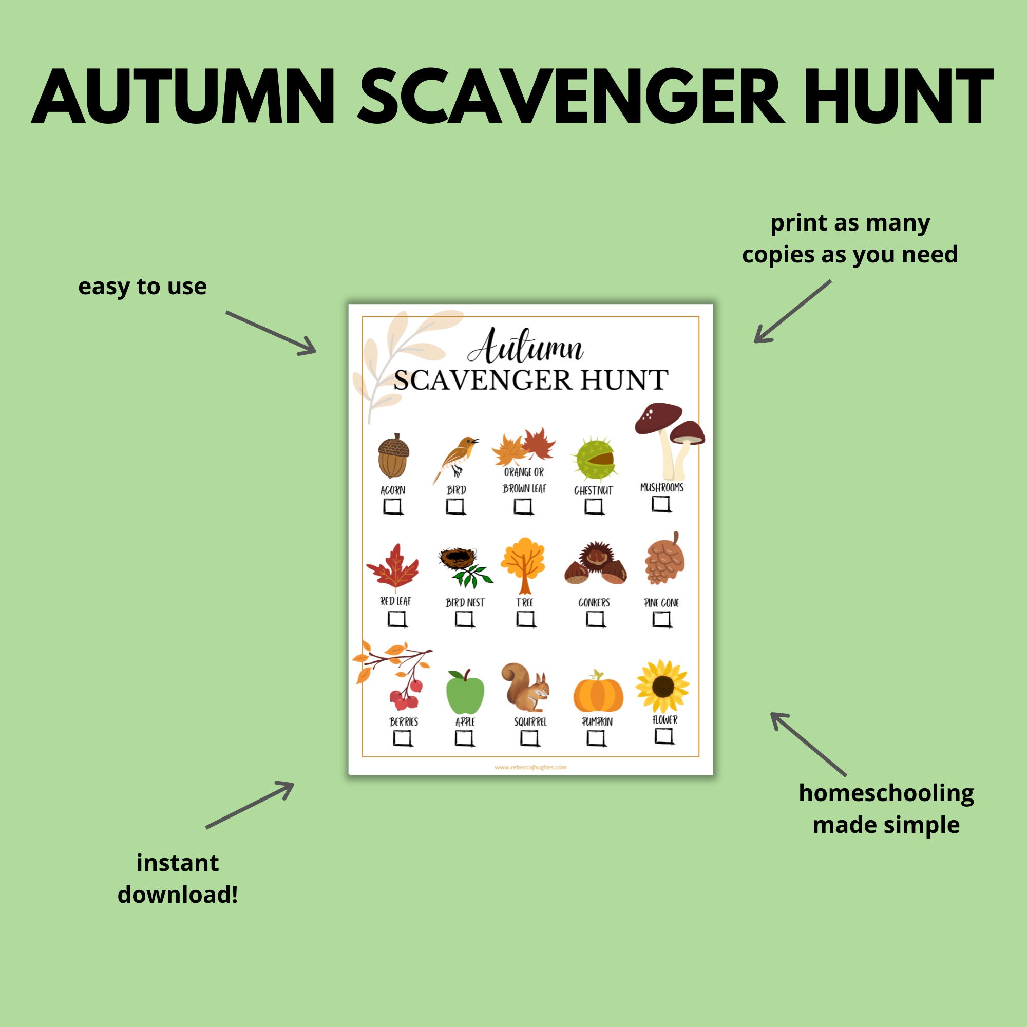Printable Autumn Fall Scavenger Hunt, Fall Nature Study Unit ...