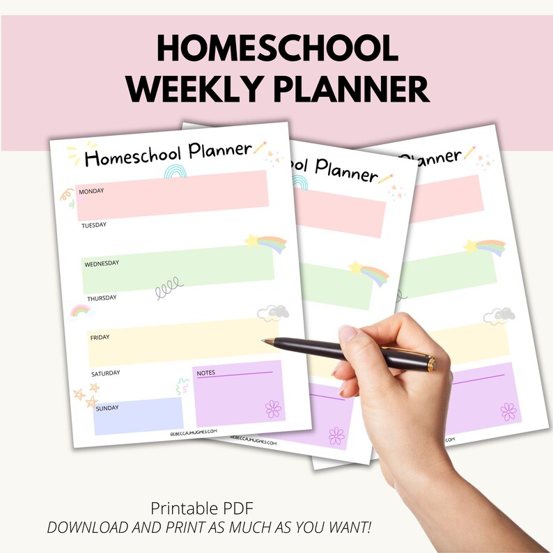 Homeschool Weekly Schedule Printable, Homeschool Planner, Weekly ...