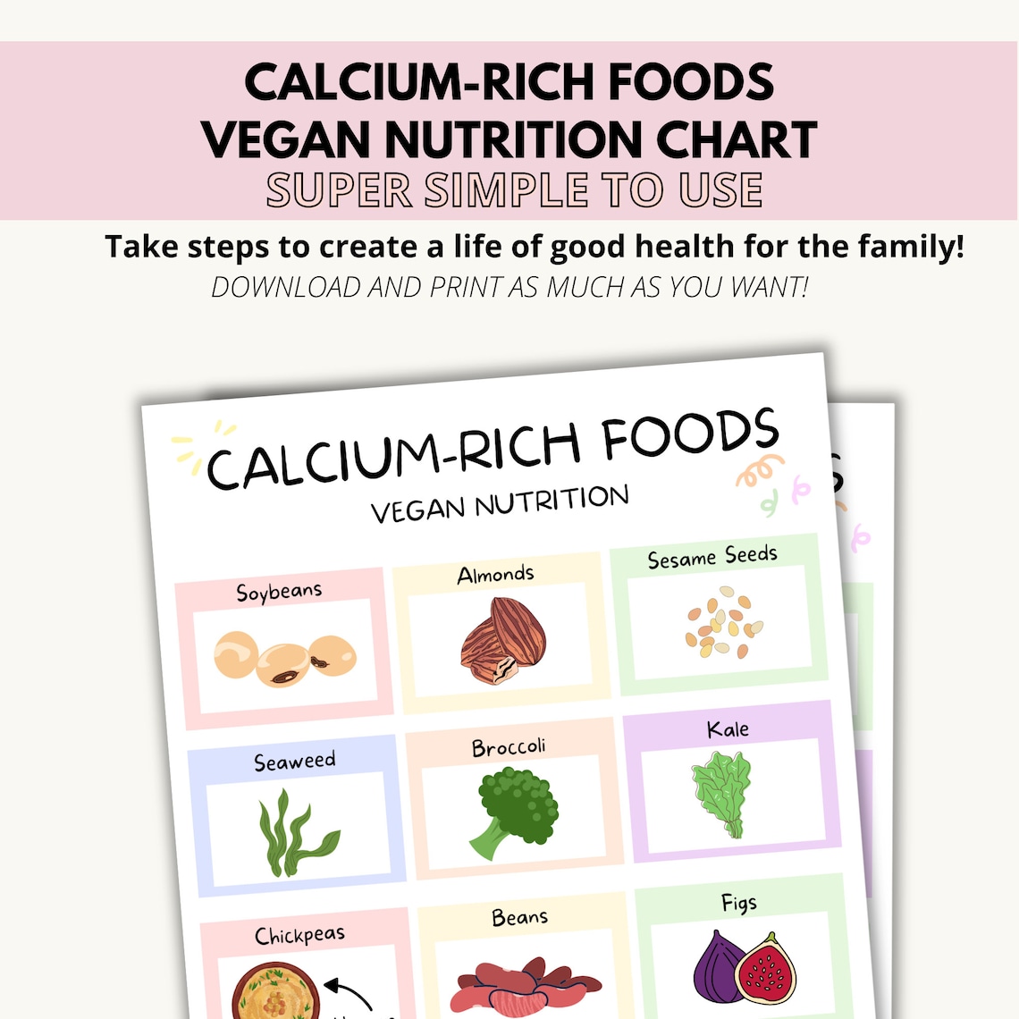 Calcium-rich Vegan Foods Printable, Vegan Calcium Sources Chart ...