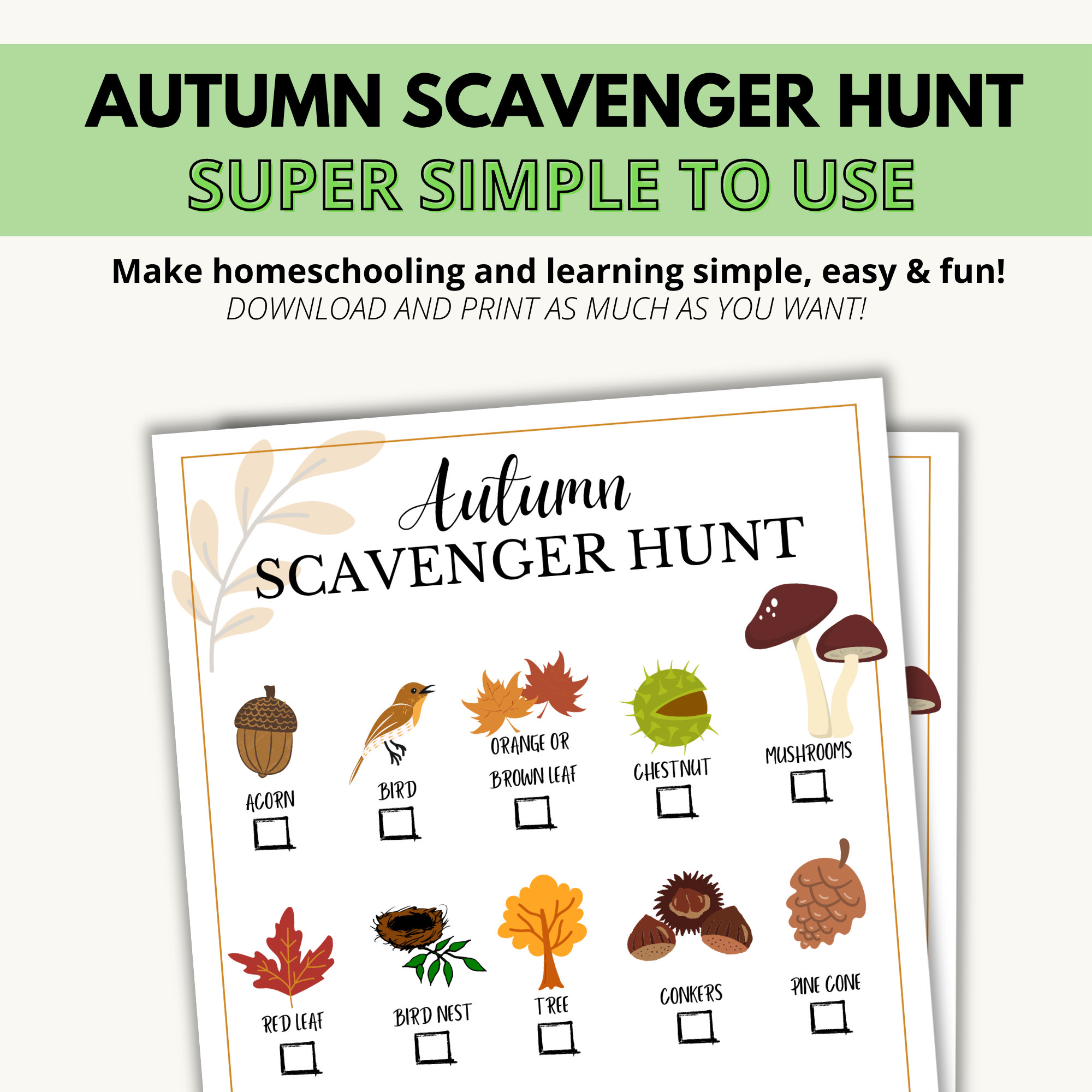 Printable Autumn Fall Scavenger Hunt, Fall Nature Study Unit ...