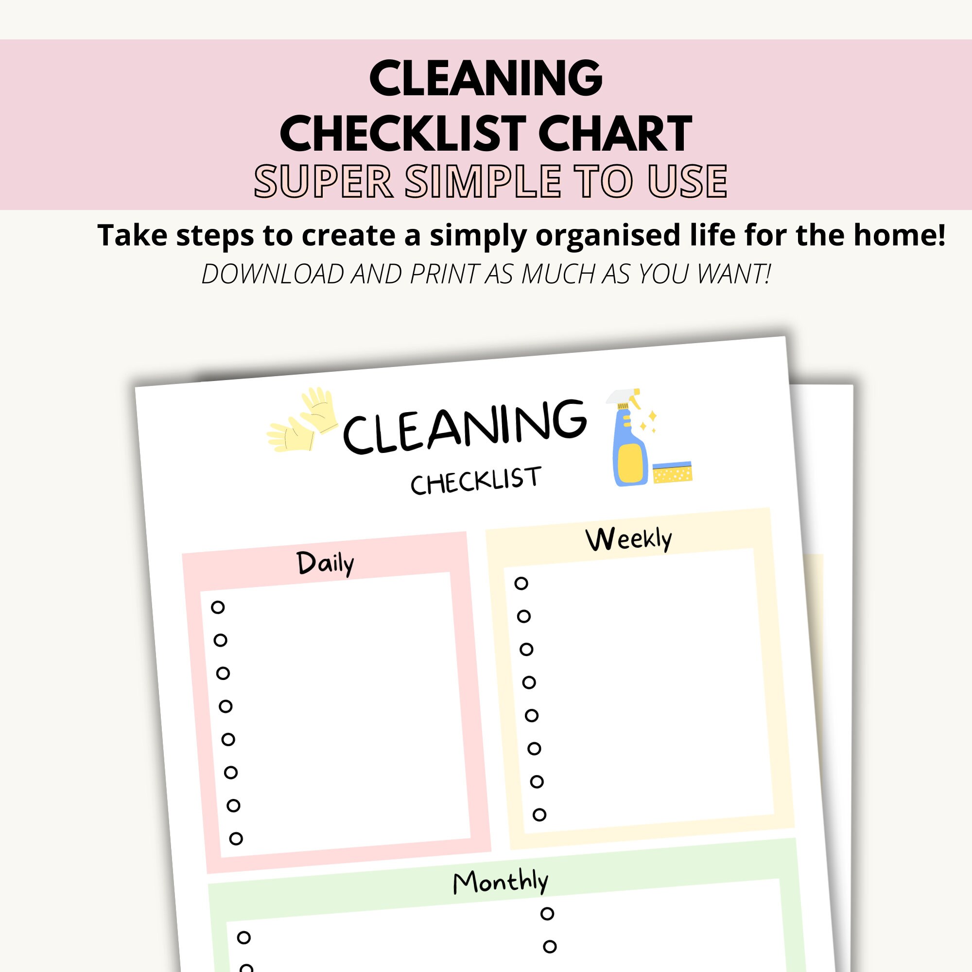 Printable Cleaning Checklist Chart, Household Family Planner, Cleaning ...