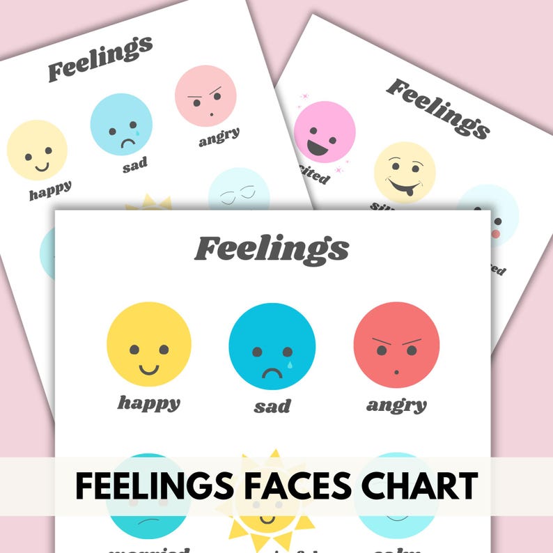 Feelings Faces Printable Chart, Digital Download, Calming Moods ...