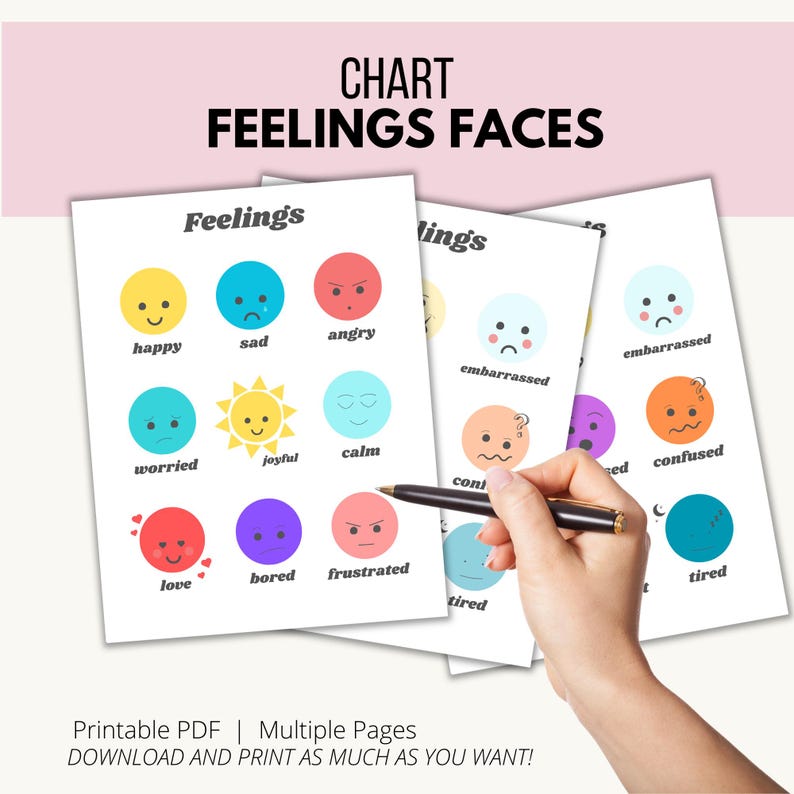 Feelings Faces Printable Chart, Digital Download, Calming Moods ...