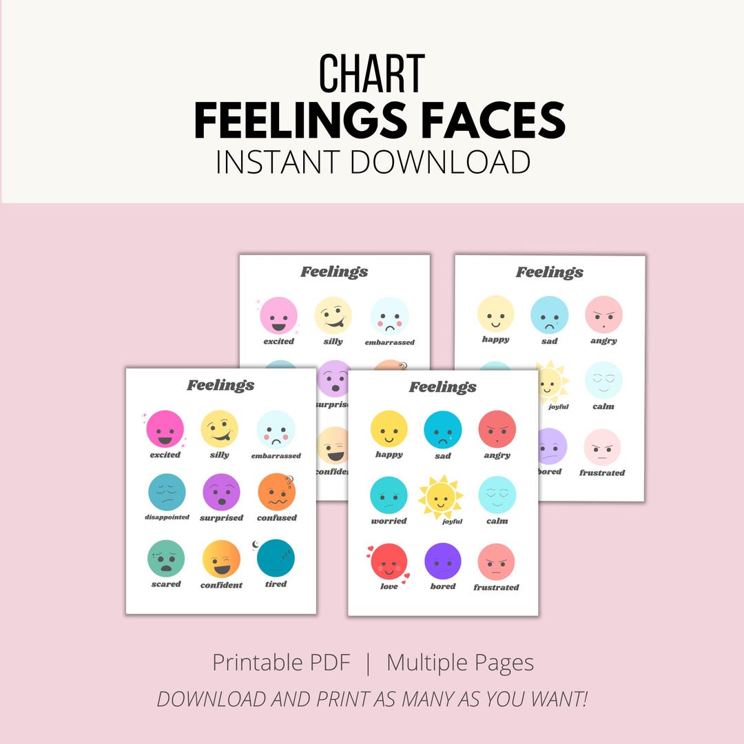 Feelings Faces Printable Chart, Digital Download, Calming Moods ...