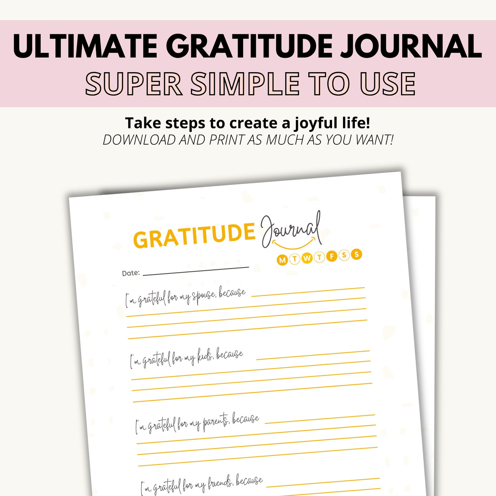 Gratitude Journal Printable Mindfulness Wellness Log - Etsy