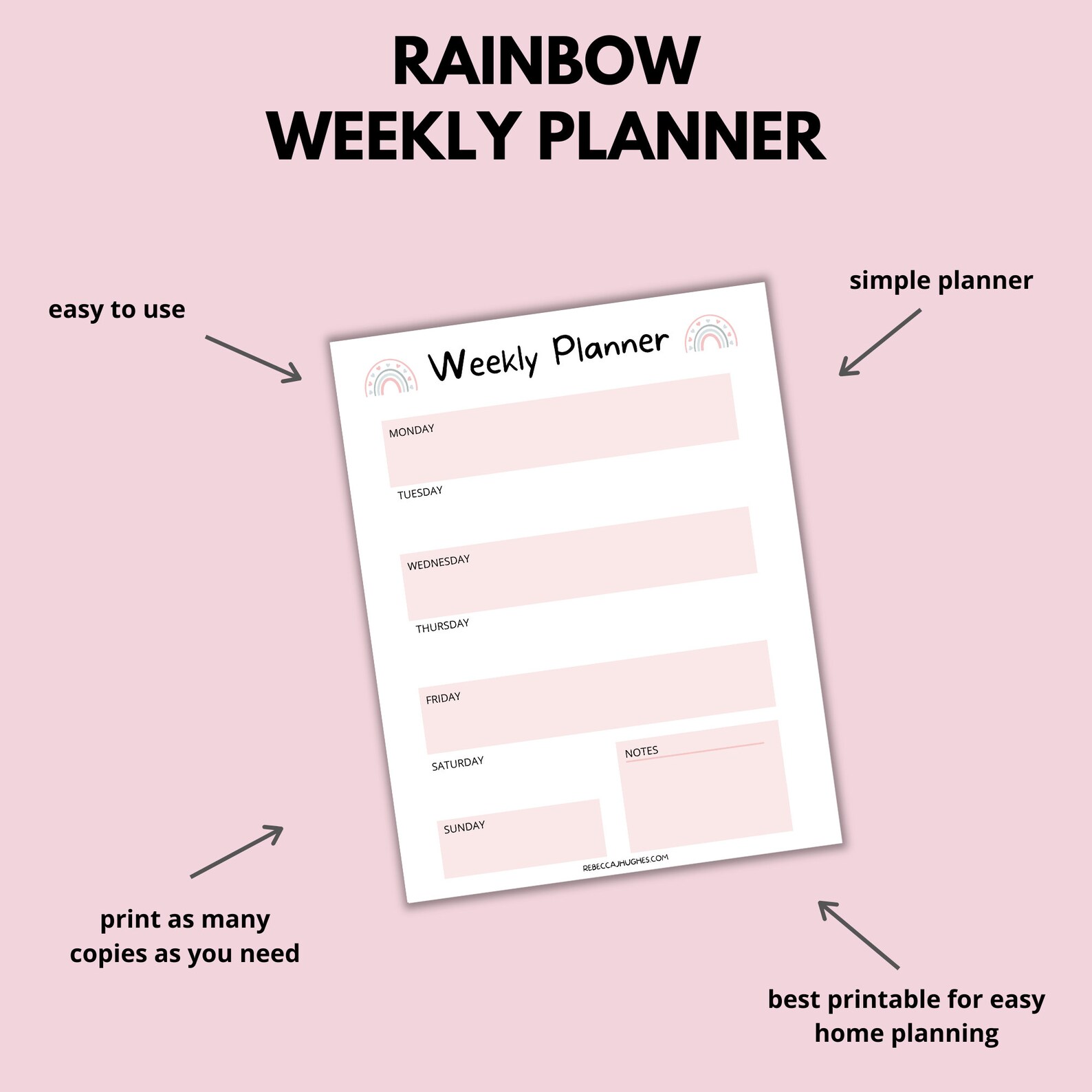 Weekly Planner Printable, 7 Day Weekly Schedule, Week at a Glance ...