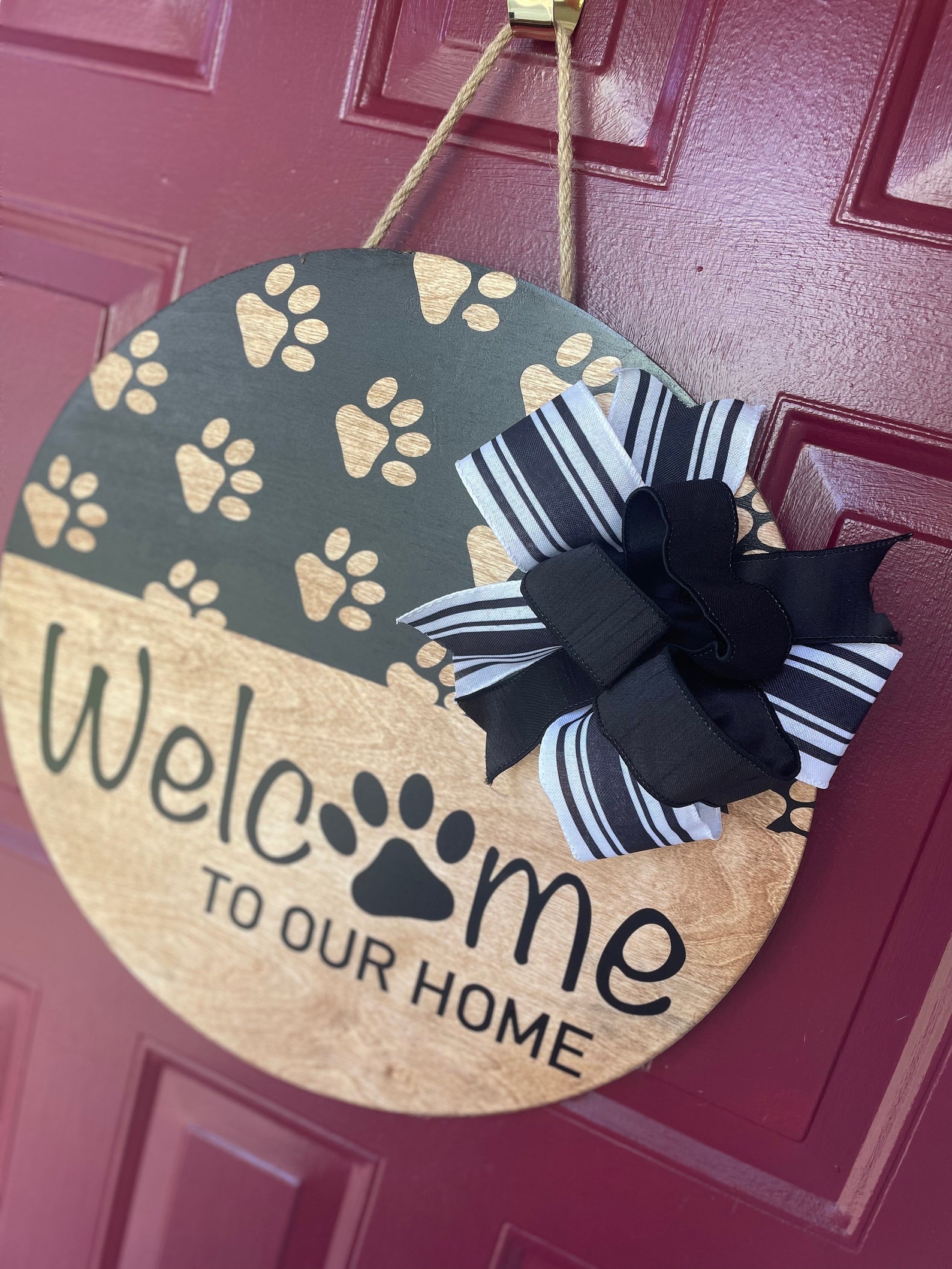 Pet Welcome Door Hanger Welcome to Our Home Wood Door Hanger Front Door ...