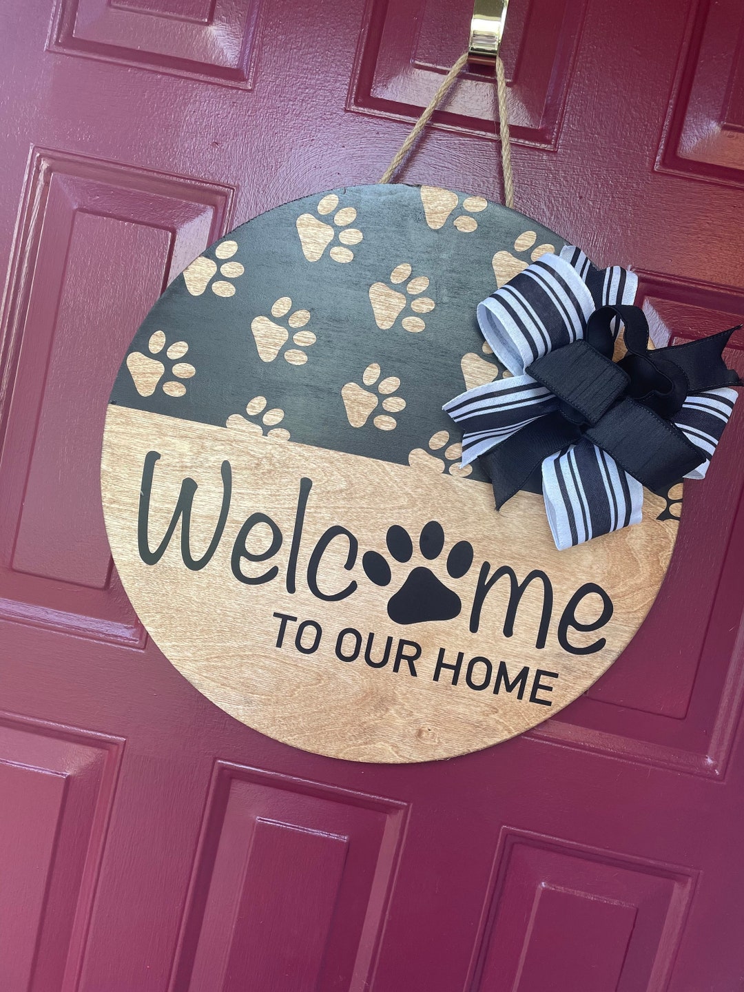Pet Welcome Door Hanger Welcome to Our Home Wood Door Hanger Front Door ...