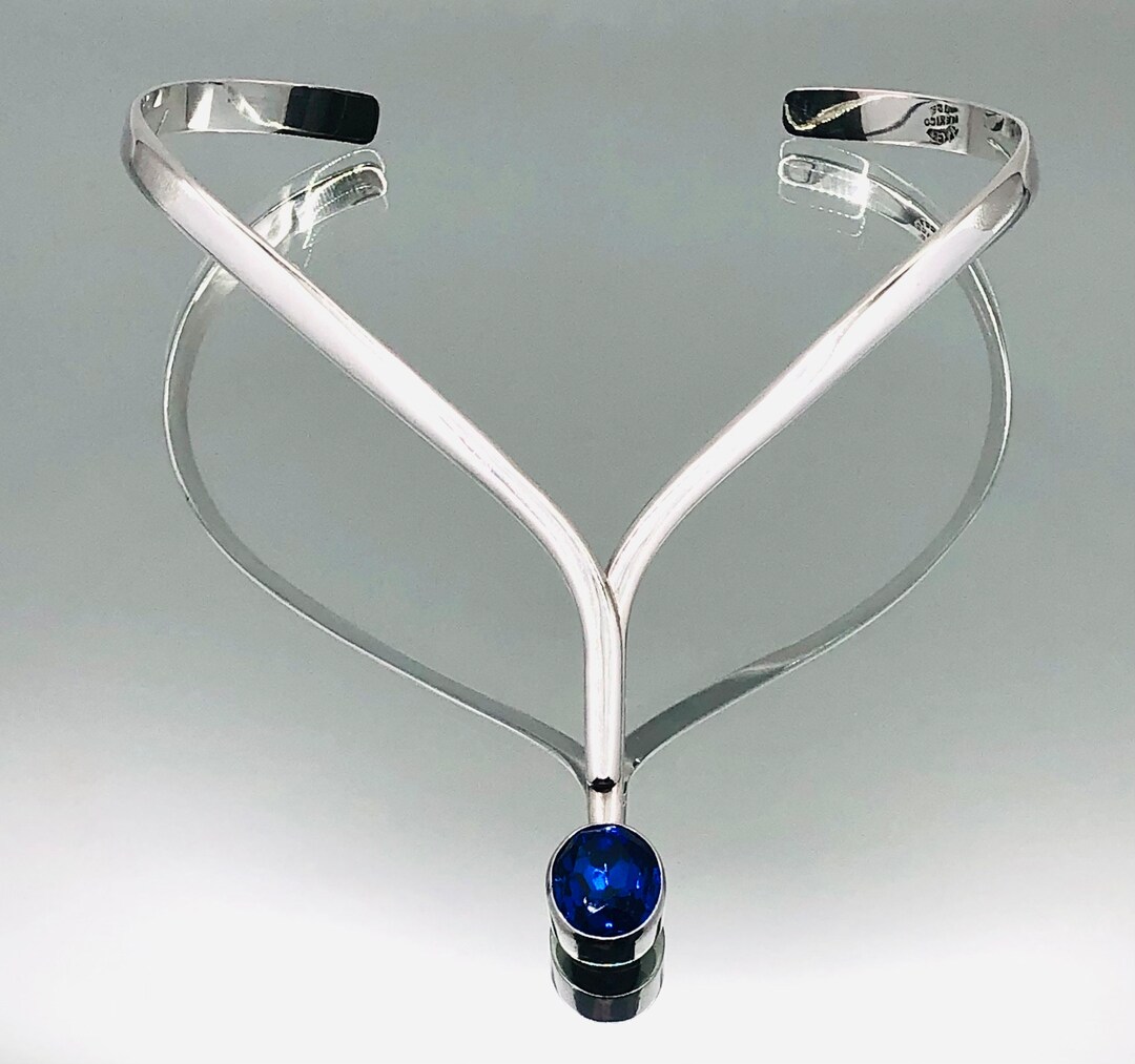 Sterling Silver Mexico Blue Glass Torque Collar Necklace Vintage - Etsy