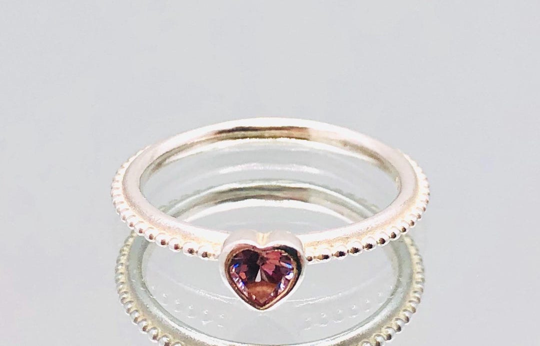 Pandora Sterling Silver Pink Topaz Heart Ring Vintage UK Size N US Size ...