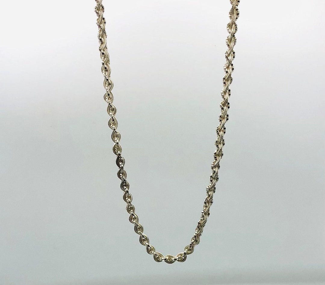 Sterling Silver Fancy Long Chain Necklace Vintage - Etsy