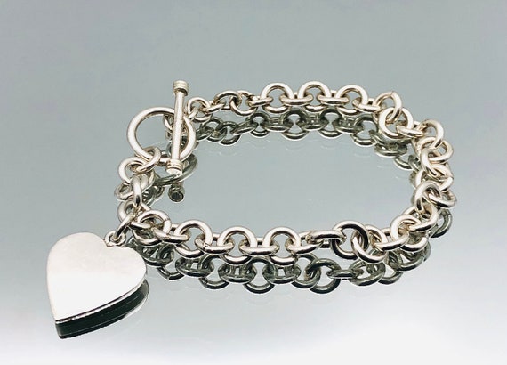 Sterling silver toggle bracelet with heart charm store