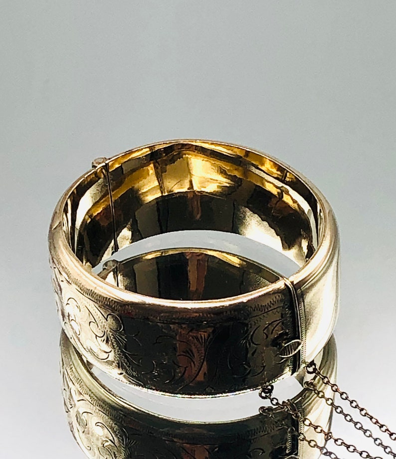 9ct Gold Metal Core / Rolled Gold Half Etched Bangle Vintage - Etsy UK