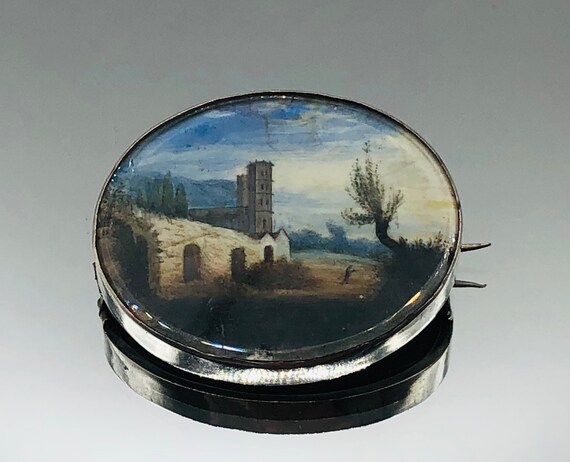 Silver Hand Painted Victorian Grand Tour Brooch Capri… - Gem