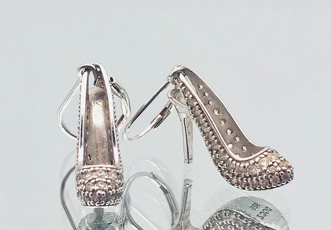 Diamonique Sterling Silver Cubic Zirconia Stiletto Shoe Dangle Earrings ...