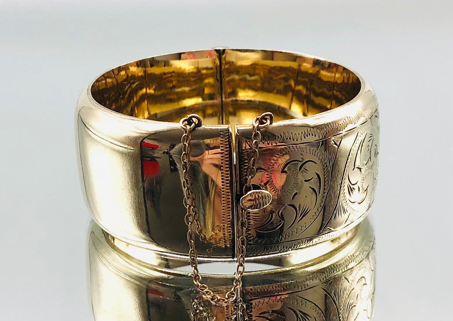 9ct Gold Metal Core / Rolled Gold Half Etched Bangle Vintage - Etsy UK