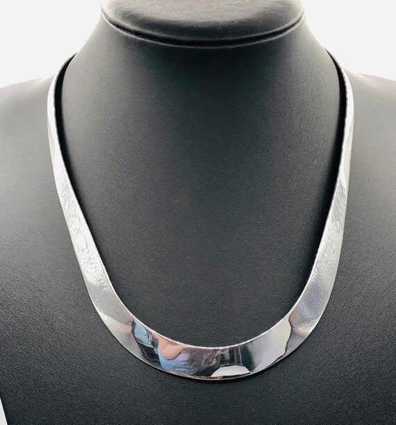 Sterling Silver Long Heavy Torque Collar Necklace Vin… - Gem