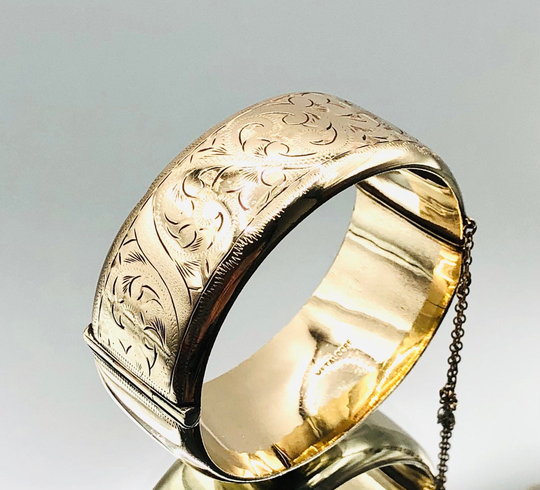 9ct Gold Metal Core / Rolled Gold Half Etched Bangle Vintage - Etsy UK