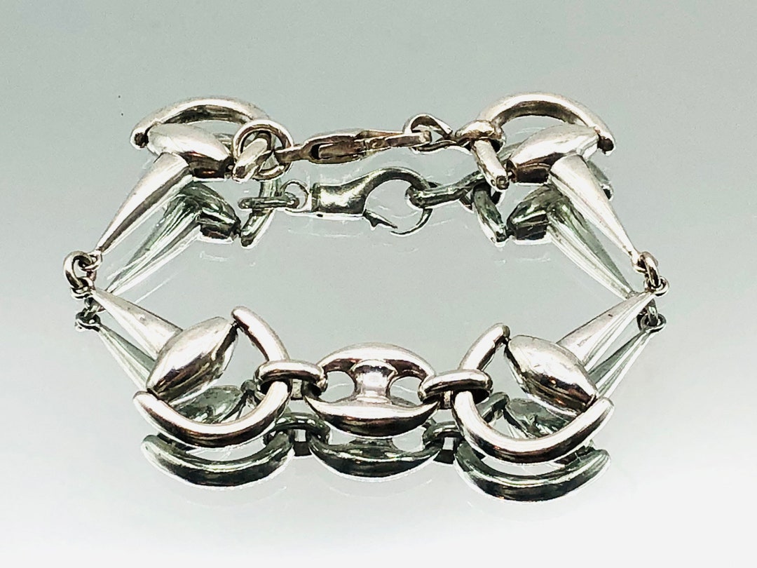 Sterling Silver Puffed Snaffle Chain Bracelet Vintage - Etsy
