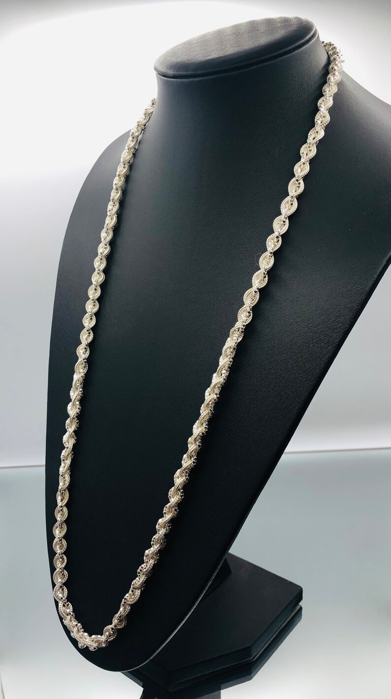 Sterling Silver Fancy Long Chain Necklace Vintage - Etsy
