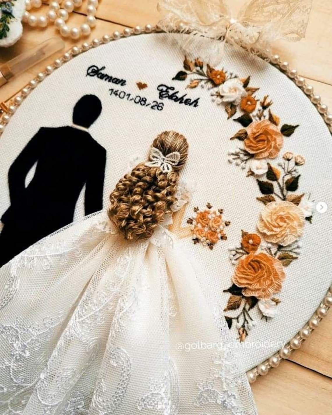 Handmade Custom Embroidery Wedding Gift, Personalized Gift, Bride and ...
