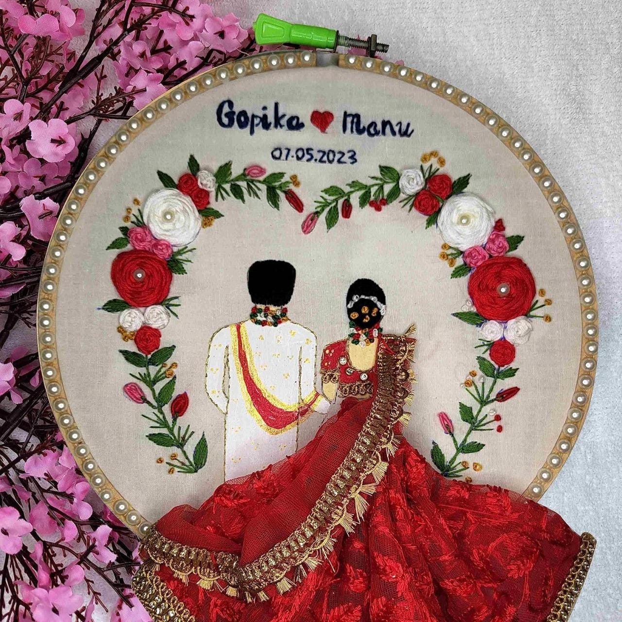 Handmade Custom Embroidery Wedding Gift, Personalized Gift, Bride and ...